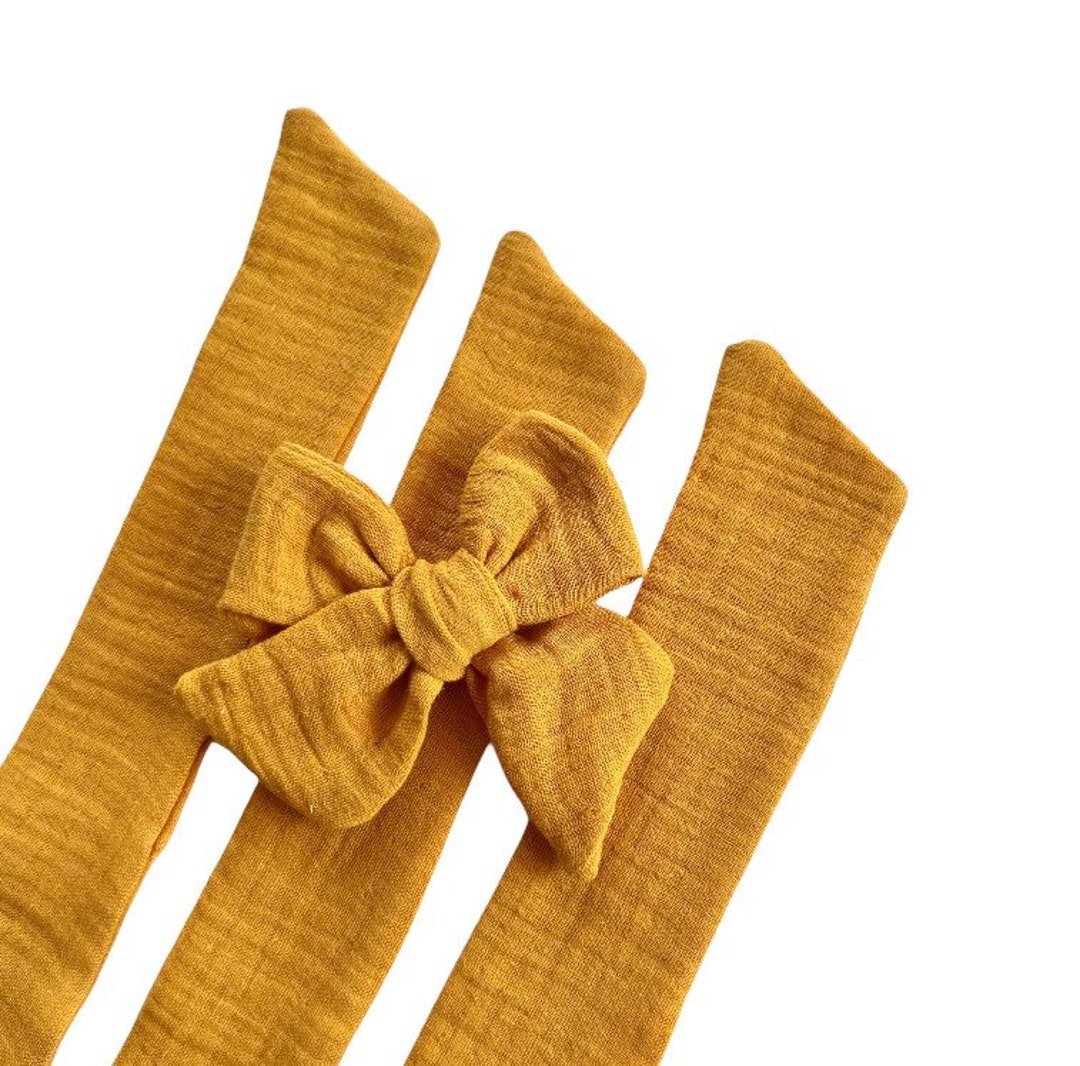 Mustard - Set of 3 - Bow Strips - 3-4" Bows - Double Gauze - DIY Bows ...