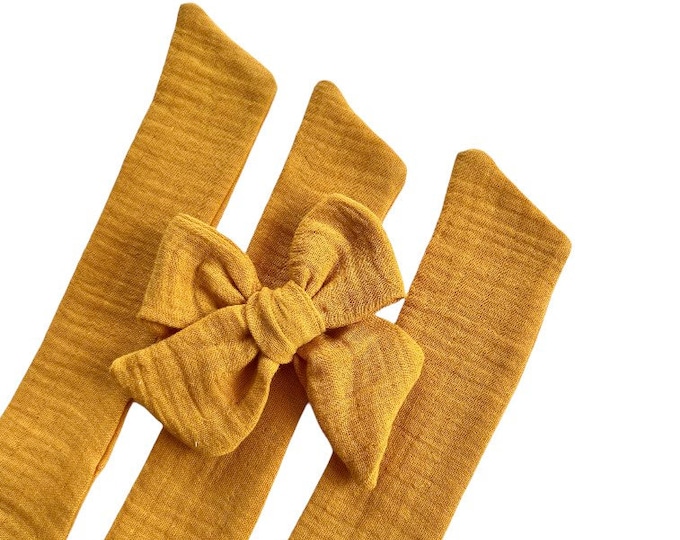Set of 3 Bow Strips 3-4 Bows Mustard Yellow Double Gauze DIY Bows Hand ...