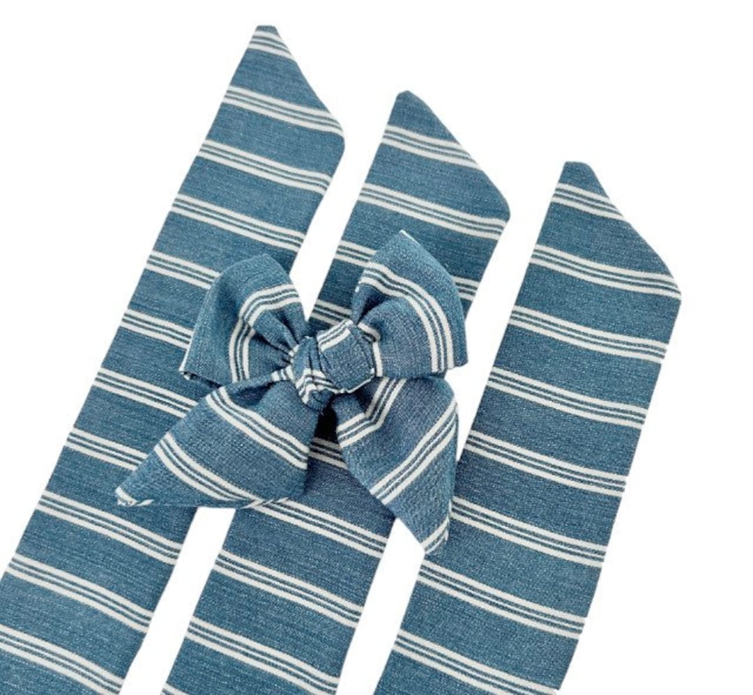 Denim Stripes - Set of 3 - Bow Strips - 3-4" Bow - Cotton Fabric - DIY ...