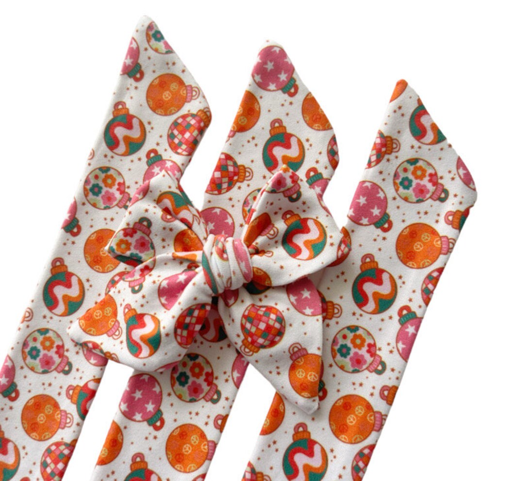 Retro Ornaments - Set of 3 - Bow Strips - 3-4" Bows - Double Brush Poly ...