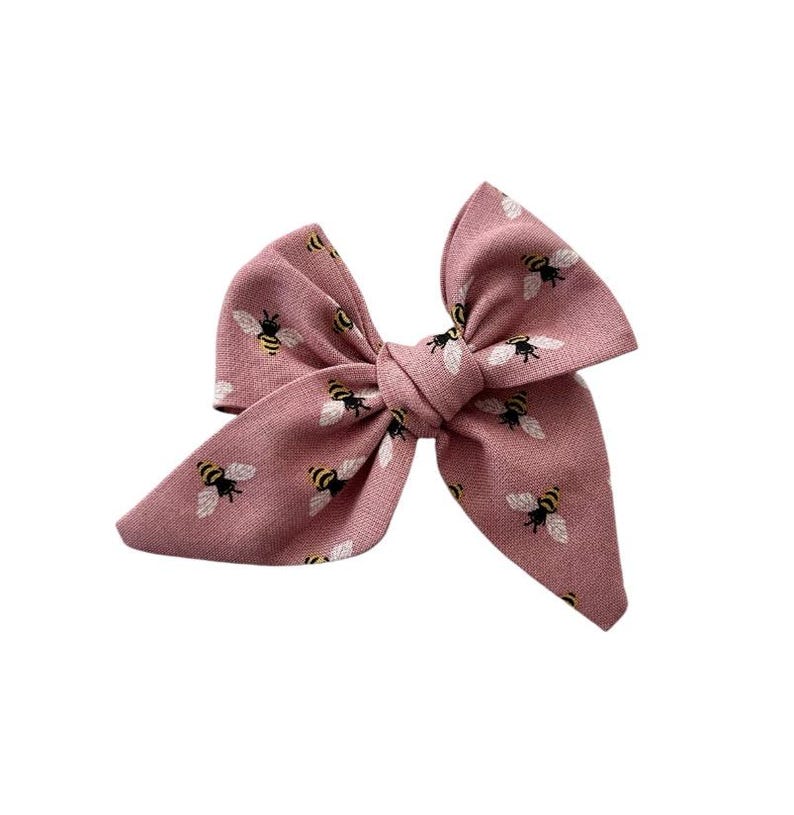 Bees on Pink - Set of 3 - Bow Strips - 3-4" Bow - Cotton Fabric - DIY ...