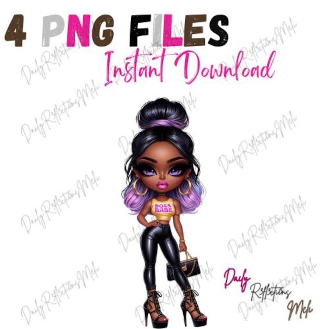 Boss Babe Chibi PNG - African American Digital Art, Purple Ombre Hair ...