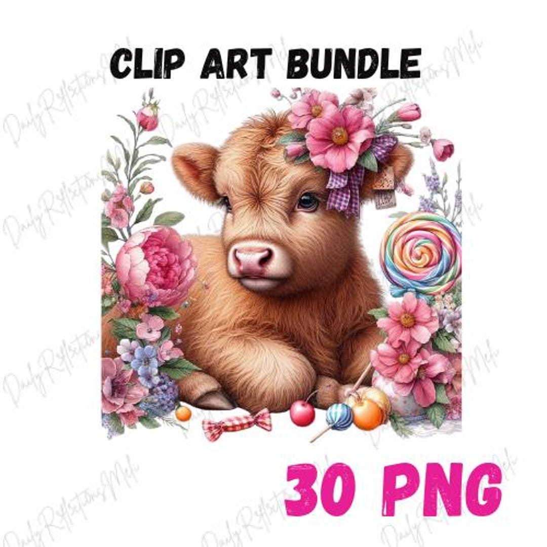 Highland Cow Clipart, Cute Cow PNG, Farm Animal Clip Art, Digital Cow ...