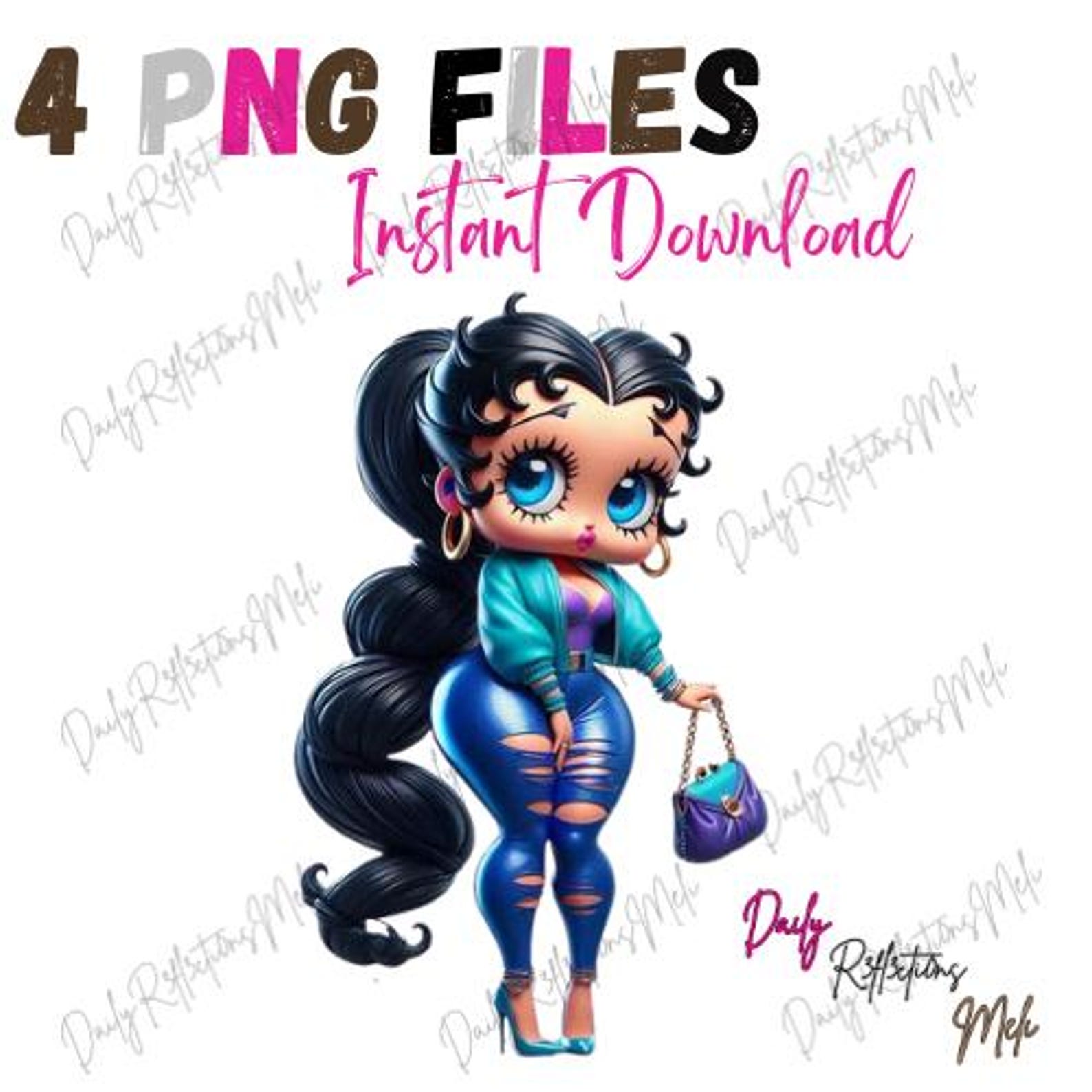 Realistic Betty Boop PNG – Blue Eyes, Pony Braid, Jacket, Ripped Jeans ...