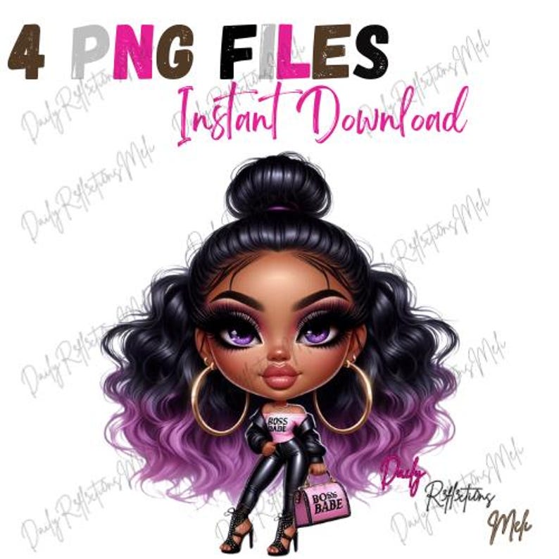 Boss Babe Chibi Bratz PNG - African American Digital Art, Purple Ombre ...