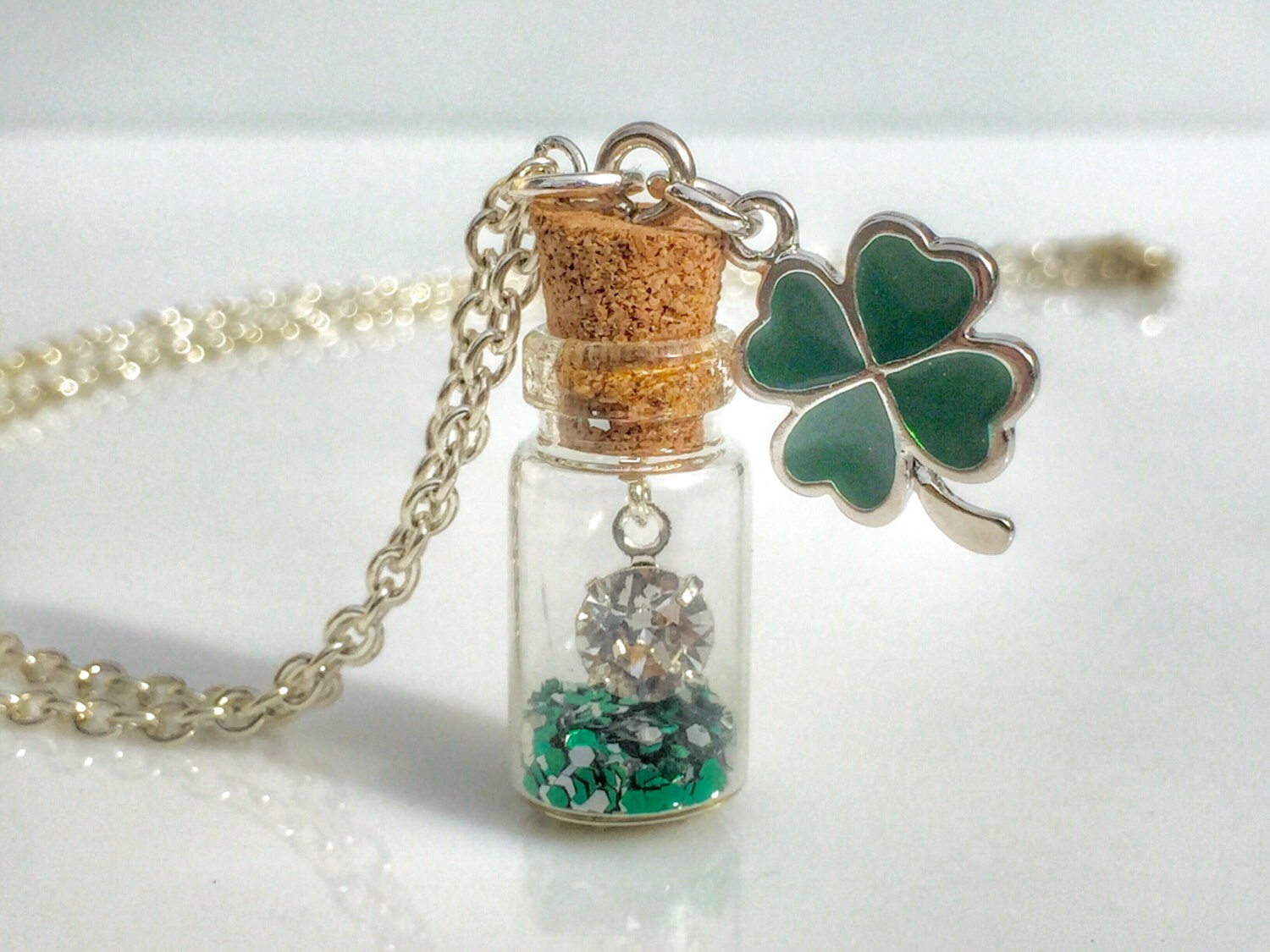 Shamrock Charm With a Swarovski Diamond and Green/silver - Etsy