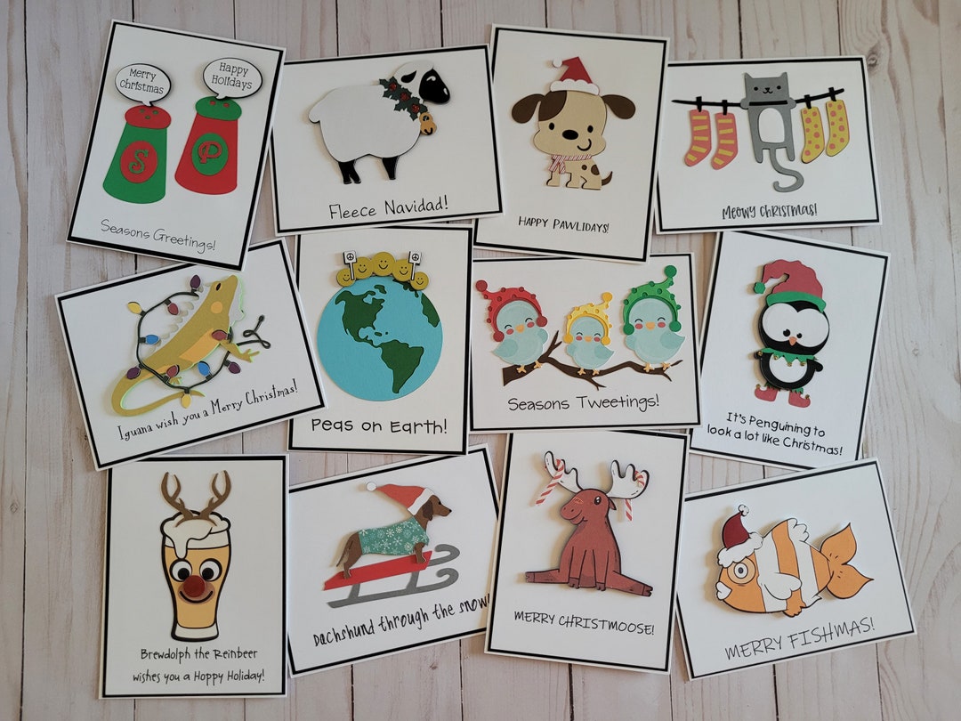 Punny Christmas Greeting Cards 12 Pack, Funny Christmas Cards Set of 12 ...