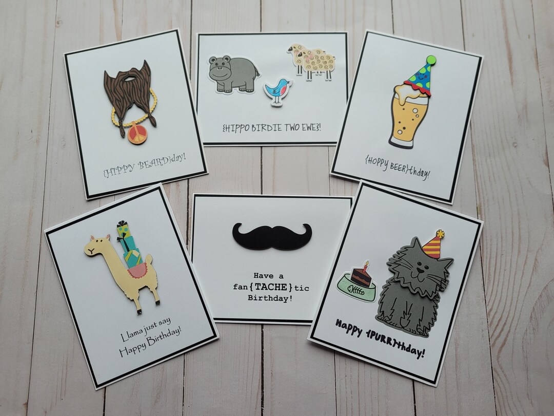 Punny Birthday Card Variety Pack, Handmade Birthday Cards for Friends, 6 Pack Greeting Cards ...