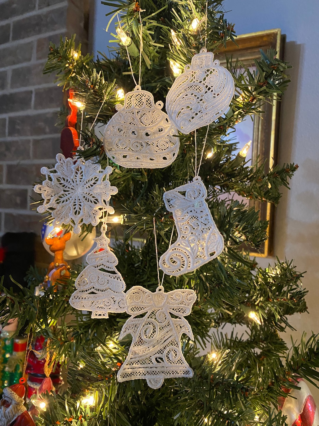 Set of 6 Lace Christmas Ornaments, Embroidered Christmas Ornaments ...