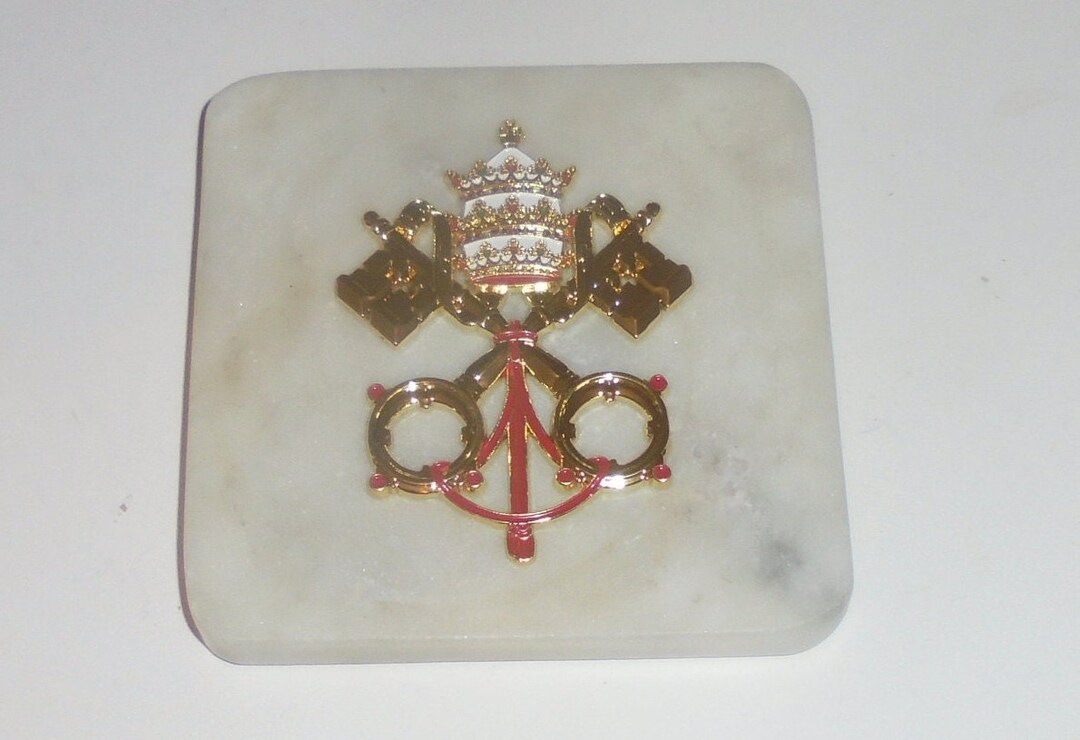 Vintage Vatican Seal Crest Pope Tiara Mitre Desk Marble Paperweight ...