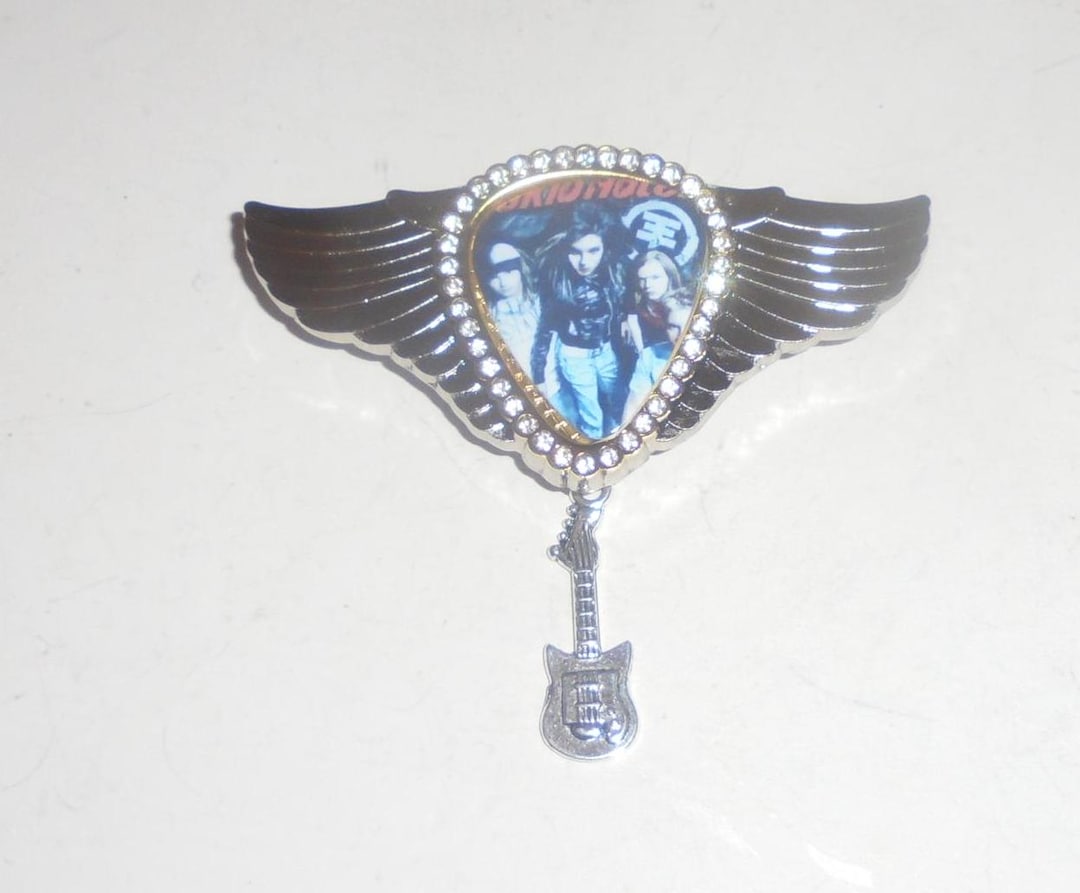 TOKIO HOTEL Concert Promo Guitar Pick Charm Rhinestone Pin Badge Fan ...