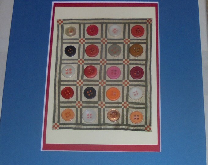 Vintage Folk Art Quilt Geometric Button Pattern Sewing Fabric Buttons ...