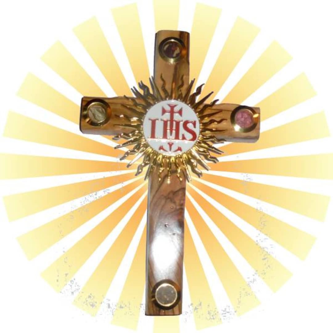 Jesuit IHS Christogram Medieval Holy Land Olive Wood Wall Door Relic ...