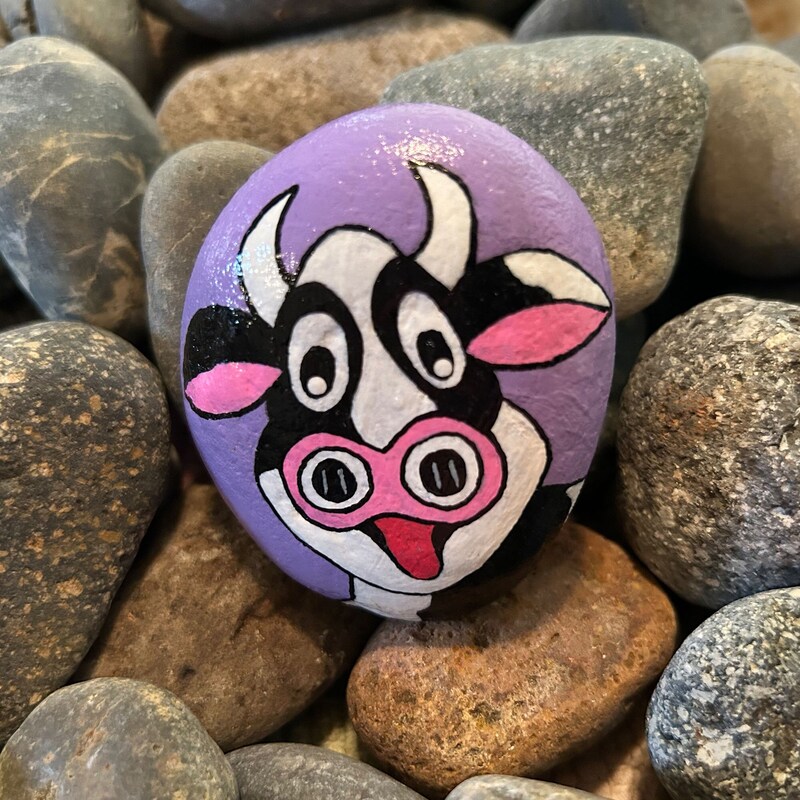 Painted Cow on Rock - Etsy