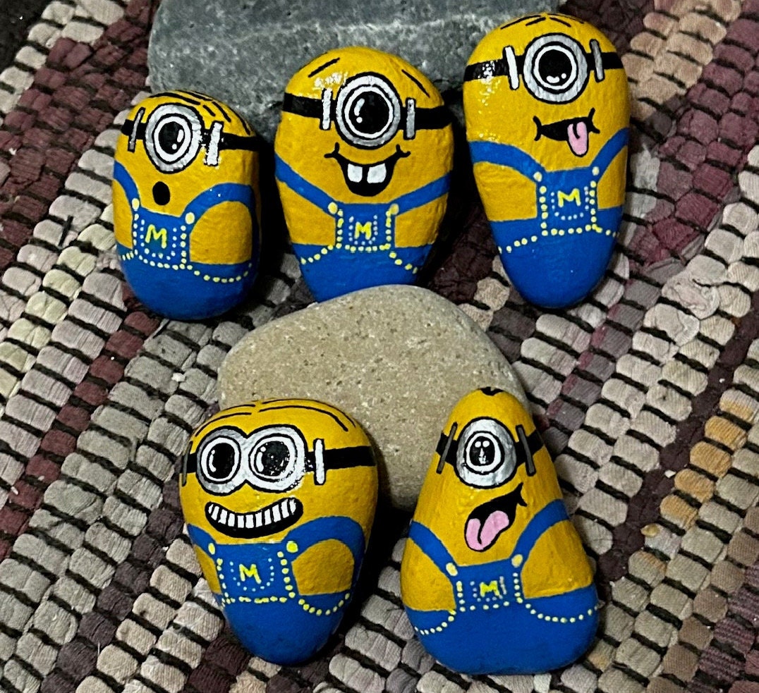 Minion Painted Rocks Set of 5 Hand-painted Garden Decor - Etsy