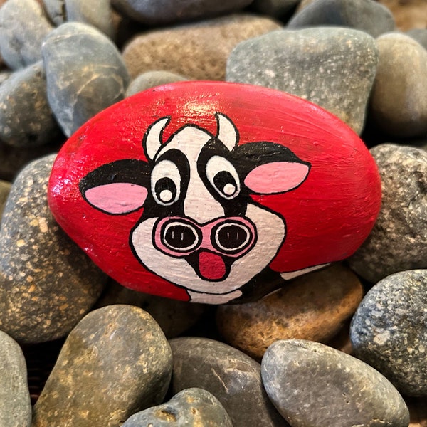 Painted Cow on Rock - Etsy