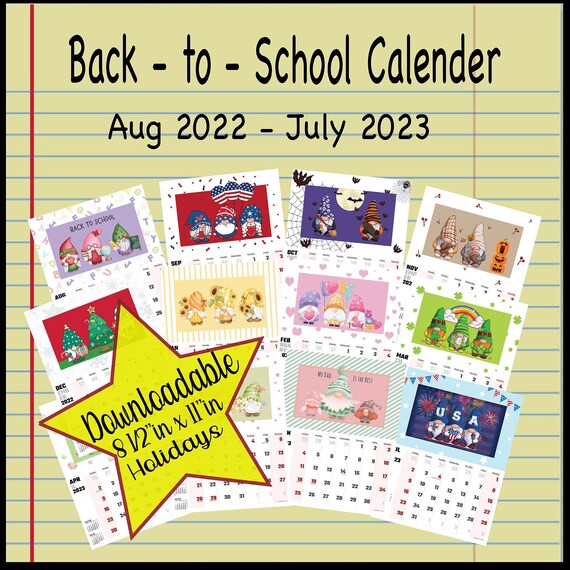 2022-2023 Printable Back-to-school Gnome Calendar - Etsy Israel