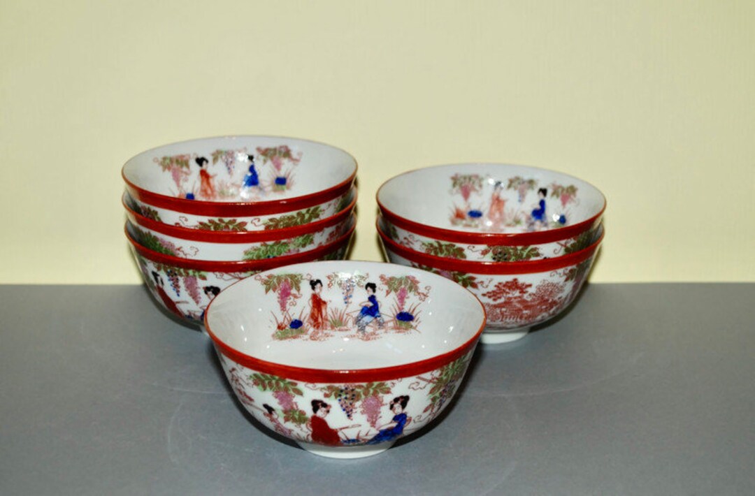 30's Hand Painted Tokusei Rice Bowls Set of Six Made in - Etsy