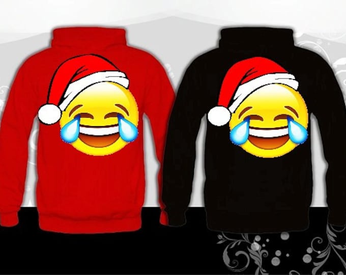 Crying Laughing Emoji Wearing Santa Hat Hoodie (U+1F602), Christmas ...