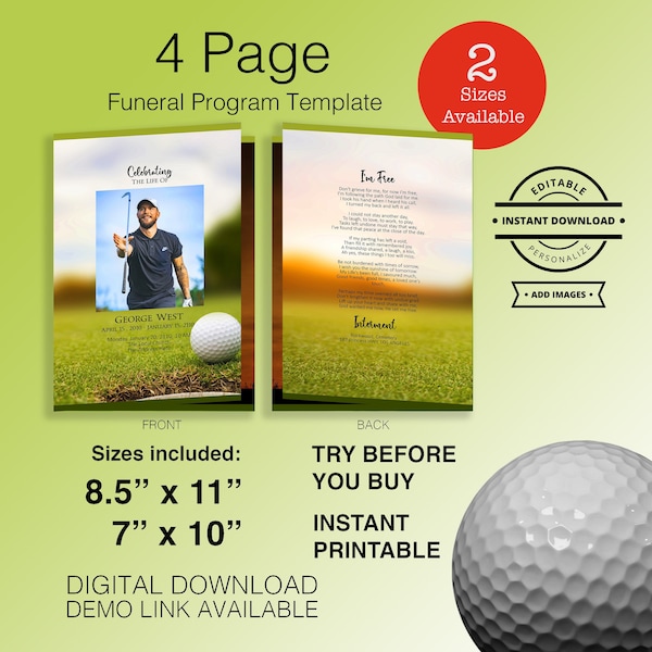 Golf Funeral Program - Etsy