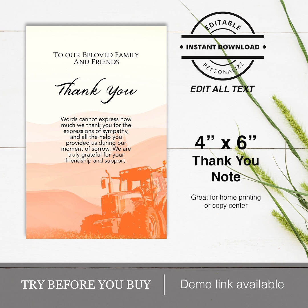 Printable Farmer Memorial Service Farmland at Sunset Countryside Rustic ...