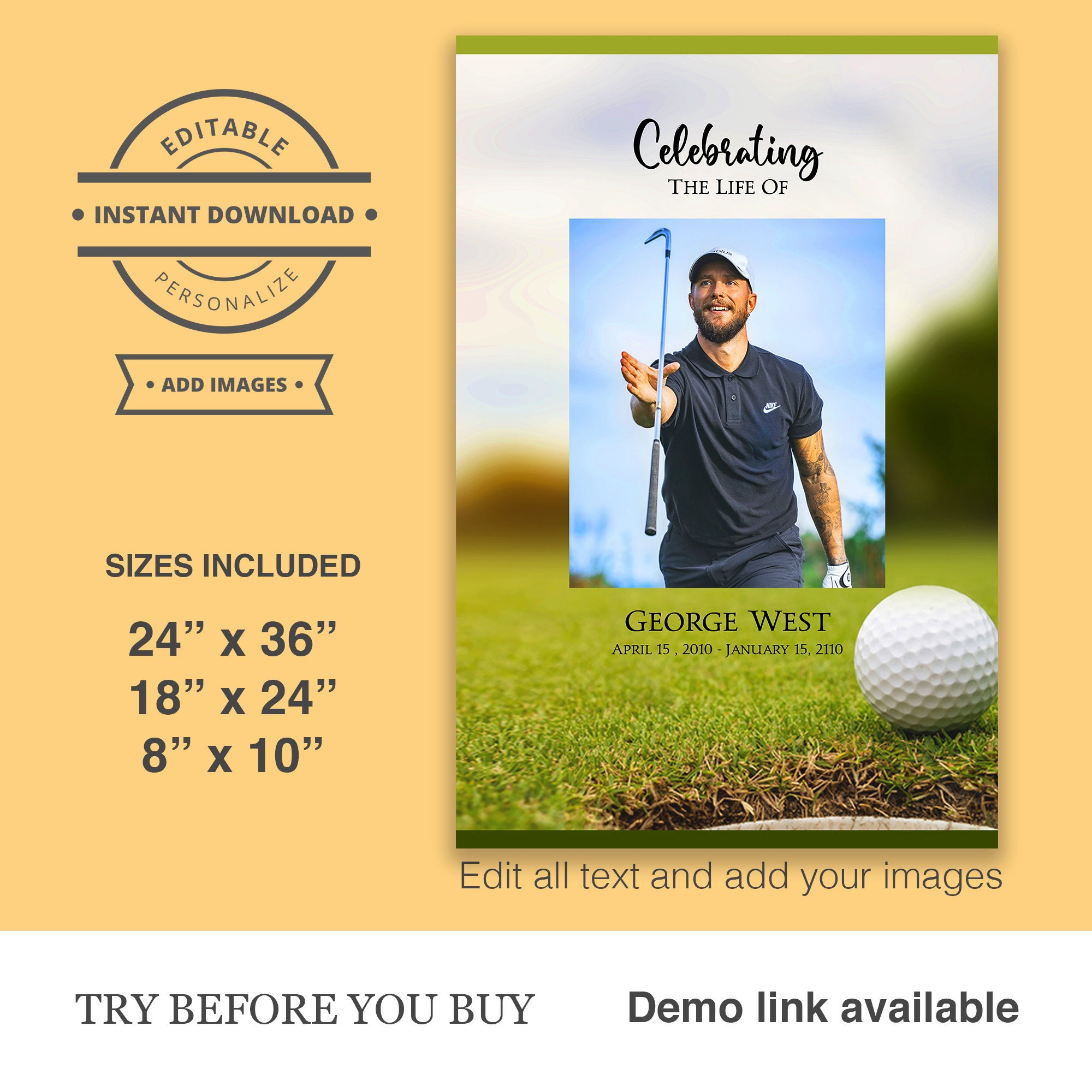 Customized Printable Golfing Memorial Service Celebrating the Life of a ...