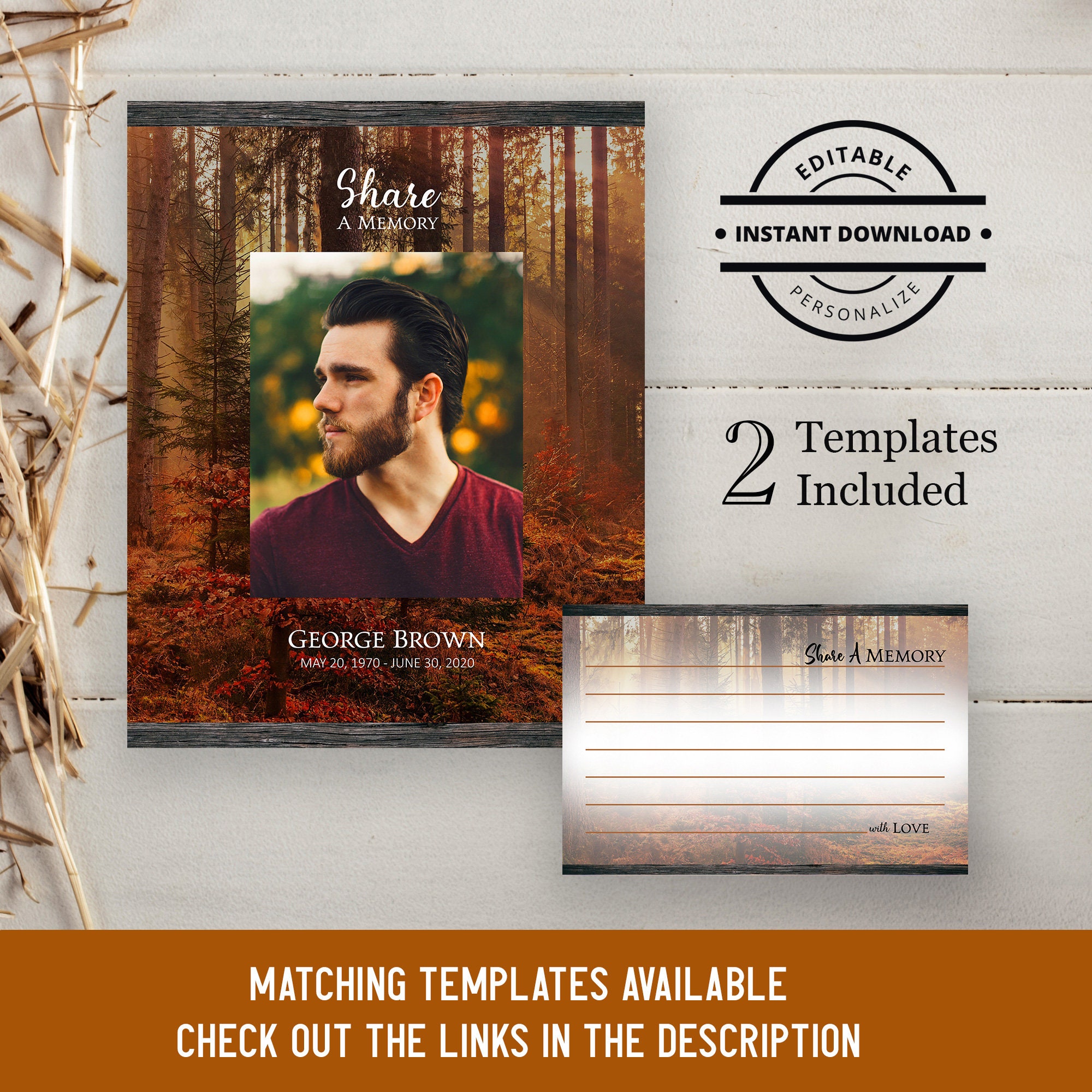 Customized Printable Memorial Brown Mystical Autumn Forest Wood Theme ...