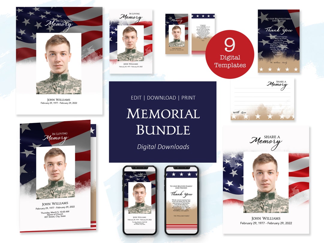 Personalized Funeral Template Bundle Printable Patriotic Veteran ...