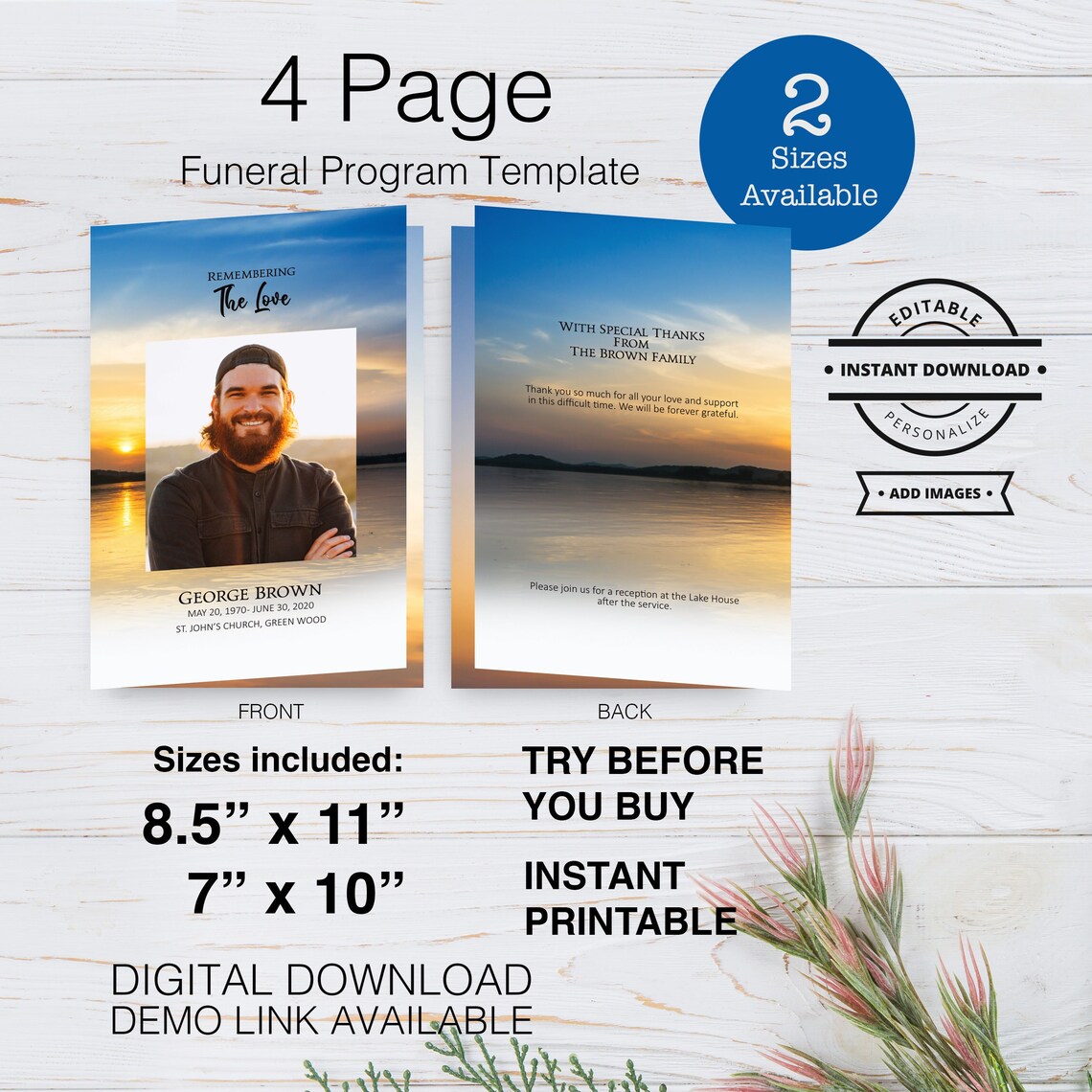 Celebration of Life Remembering the Love of a Loved One Editable Sunset ...
