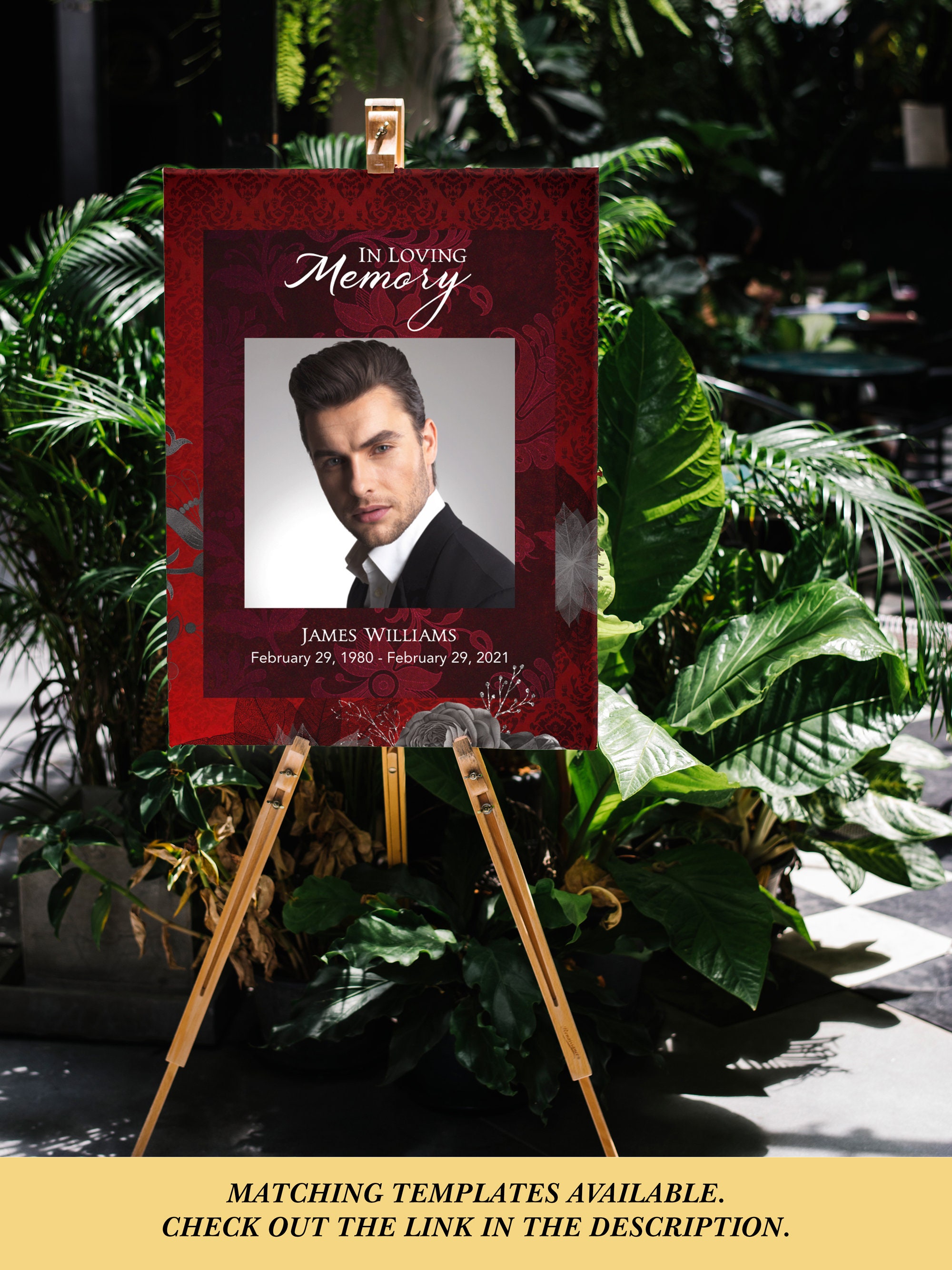 Editable Gothic Dark Wine Celebration of Life Black Roses Personalized ...