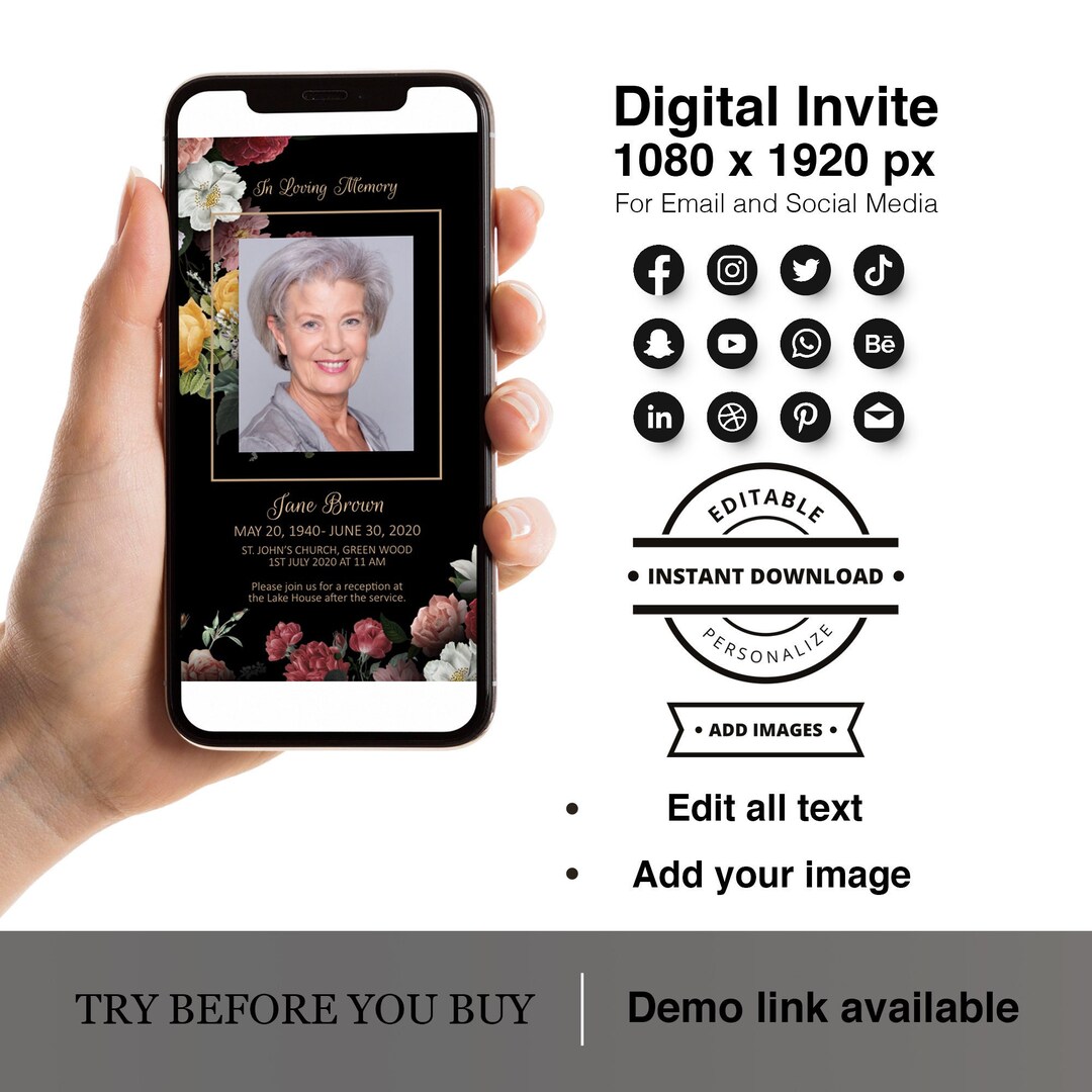 Smartphone Funeral Invitation, EASY TO EDIT Download, Digital Cell ...
