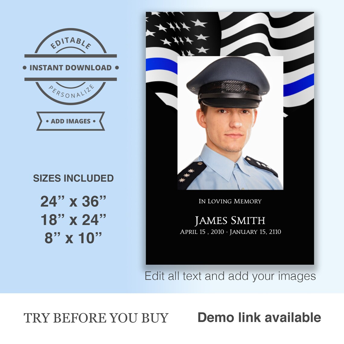 In Loving Memory of a Policeman Peace Officer Custom Photo Patriotic ...