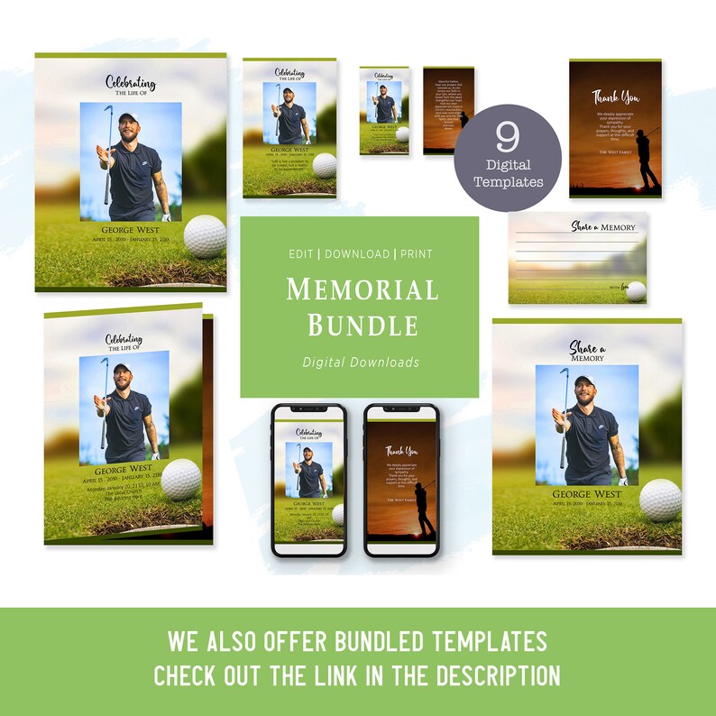 Editable Funeral Share a Memory Set Printable Golfing Memorial Service ...