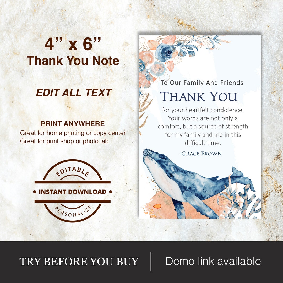 Funeral Deep Sea Fishing Thank You Card Ocean Gulf Memorial Service ...