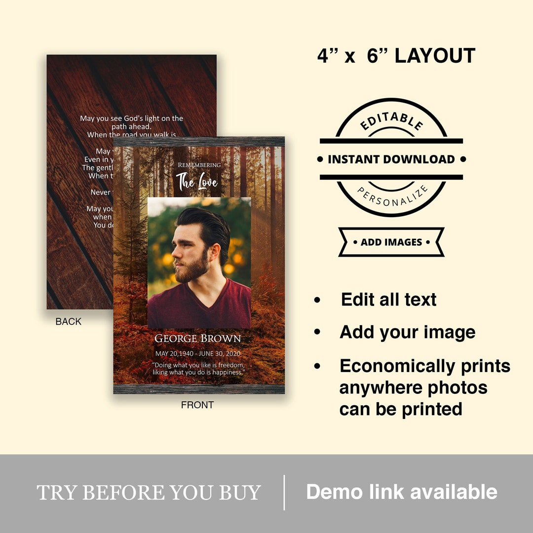 Customized Printable Memorial Brown Mystical Autumn Forest Wood Theme ...