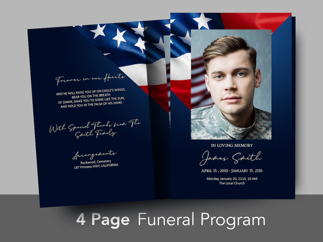Veterans Patriotic Funeral Program Easy to Edit Printable Template With ...