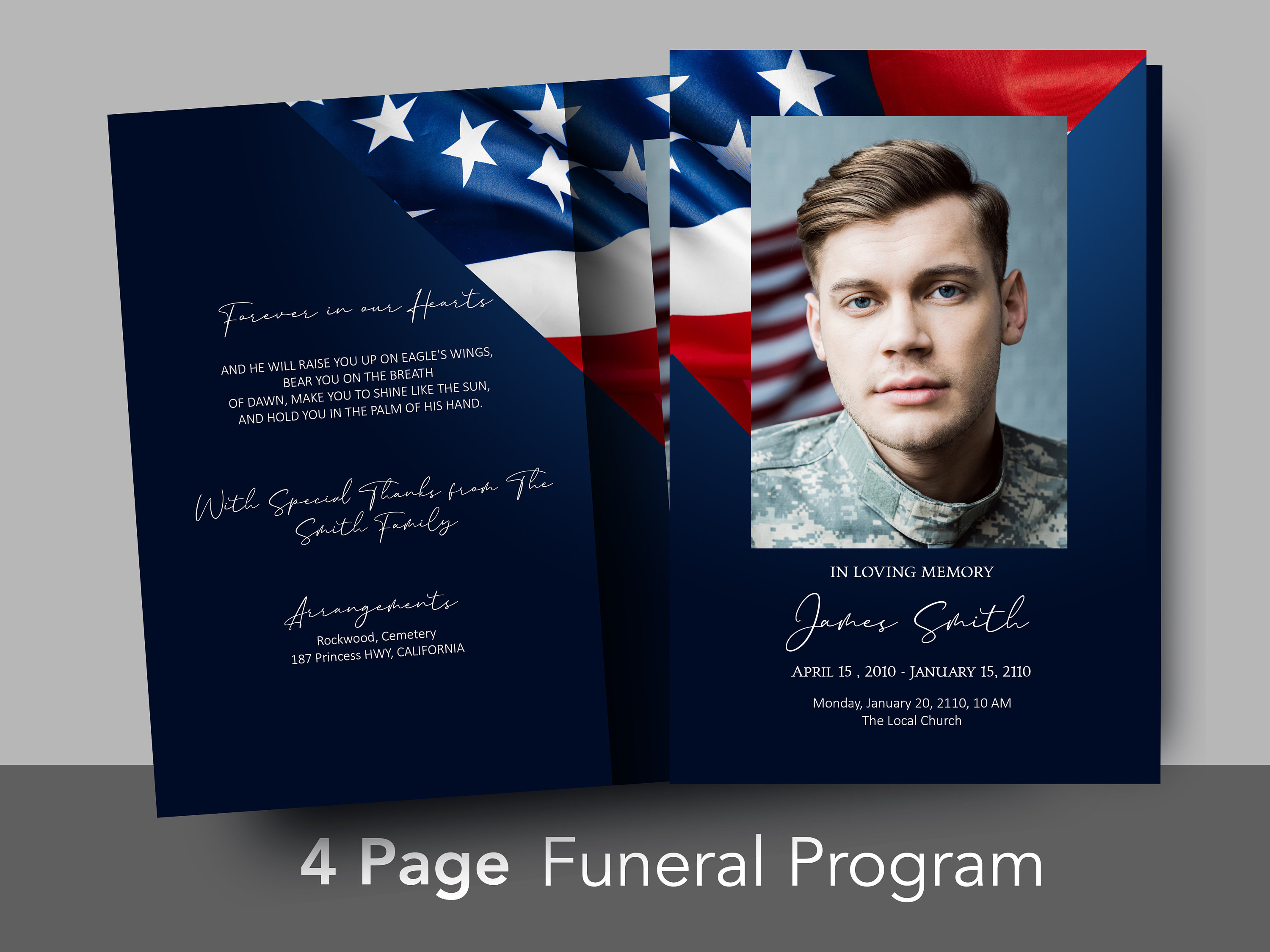 Veterans Patriotic Funeral Program Easy to Edit Printable Template With ...