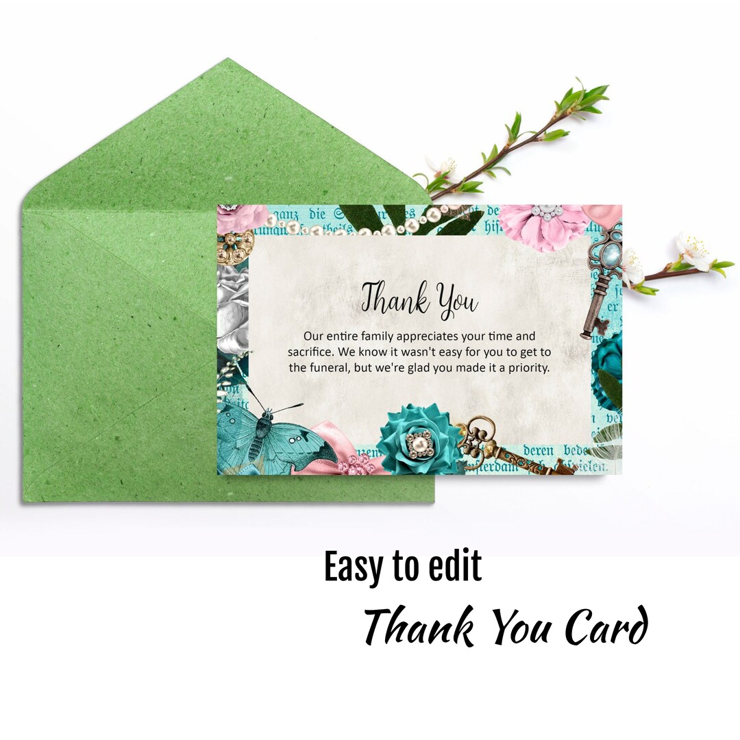 Memorial Service Thank You Notes EASY TO EDIT Personalized Printable ...