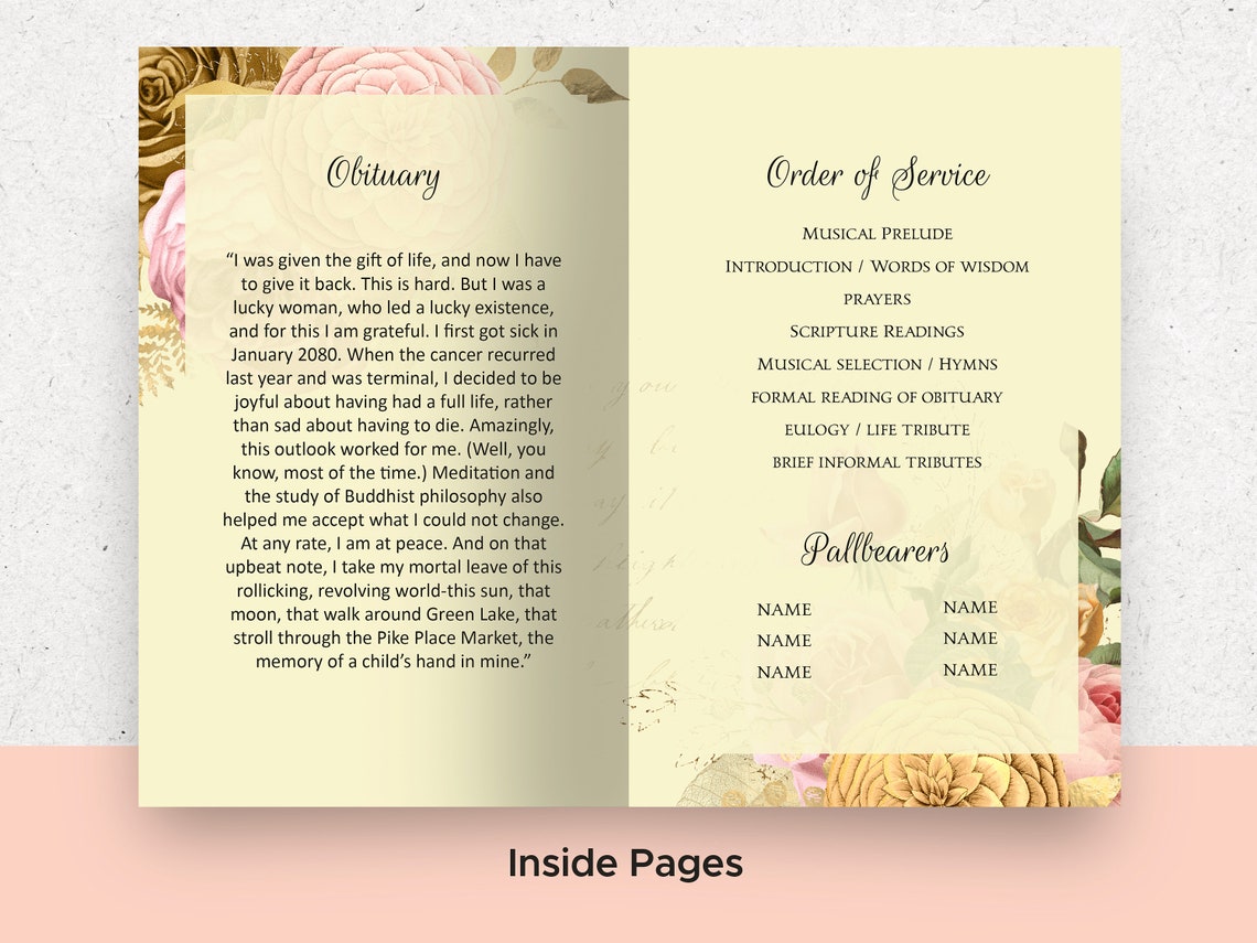 In Loving Memory Funeral Program Easy to Edit Template | Etsy