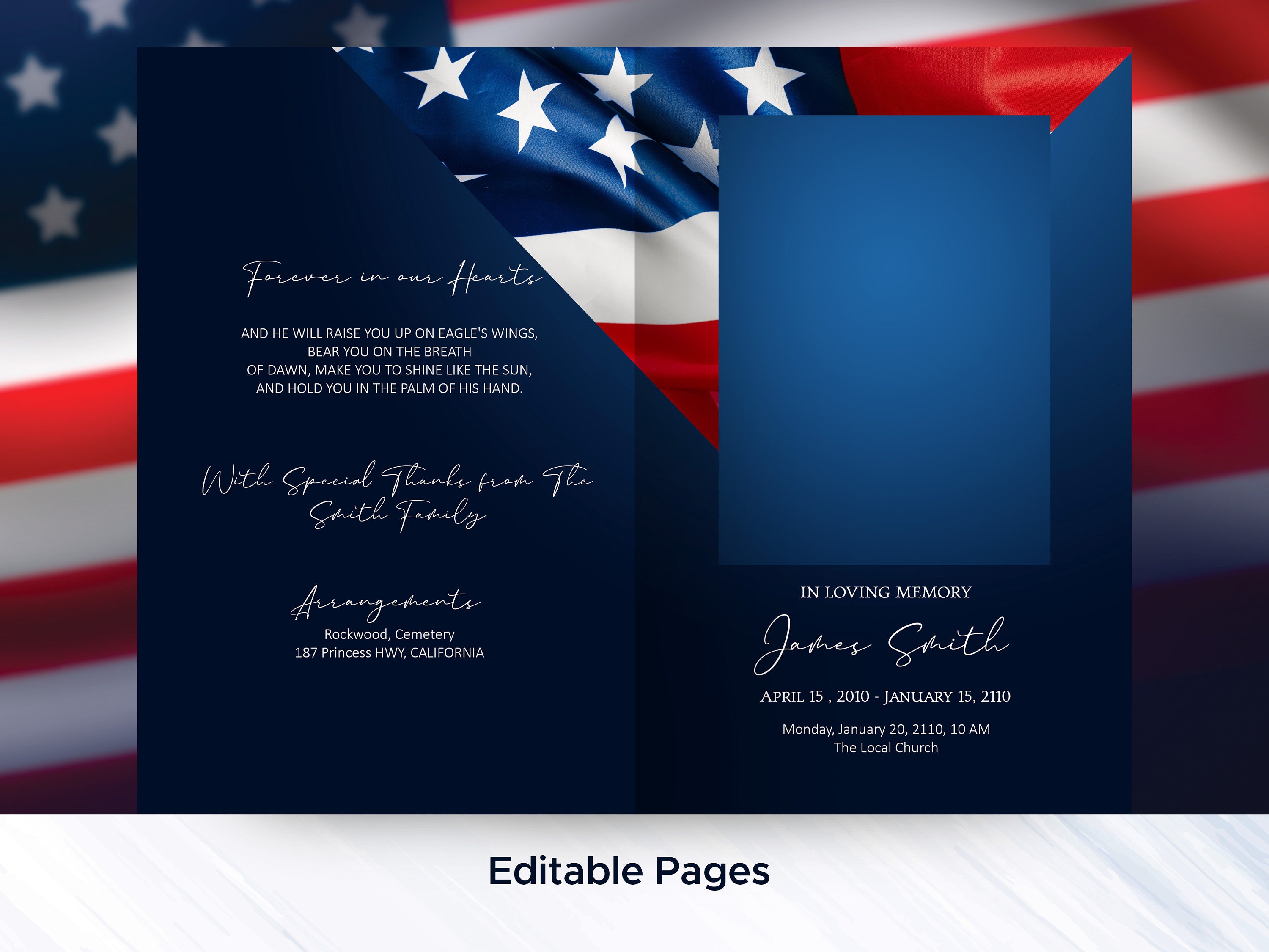 Veterans Patriotic Funeral Program Easy to Edit Printable Template With ...