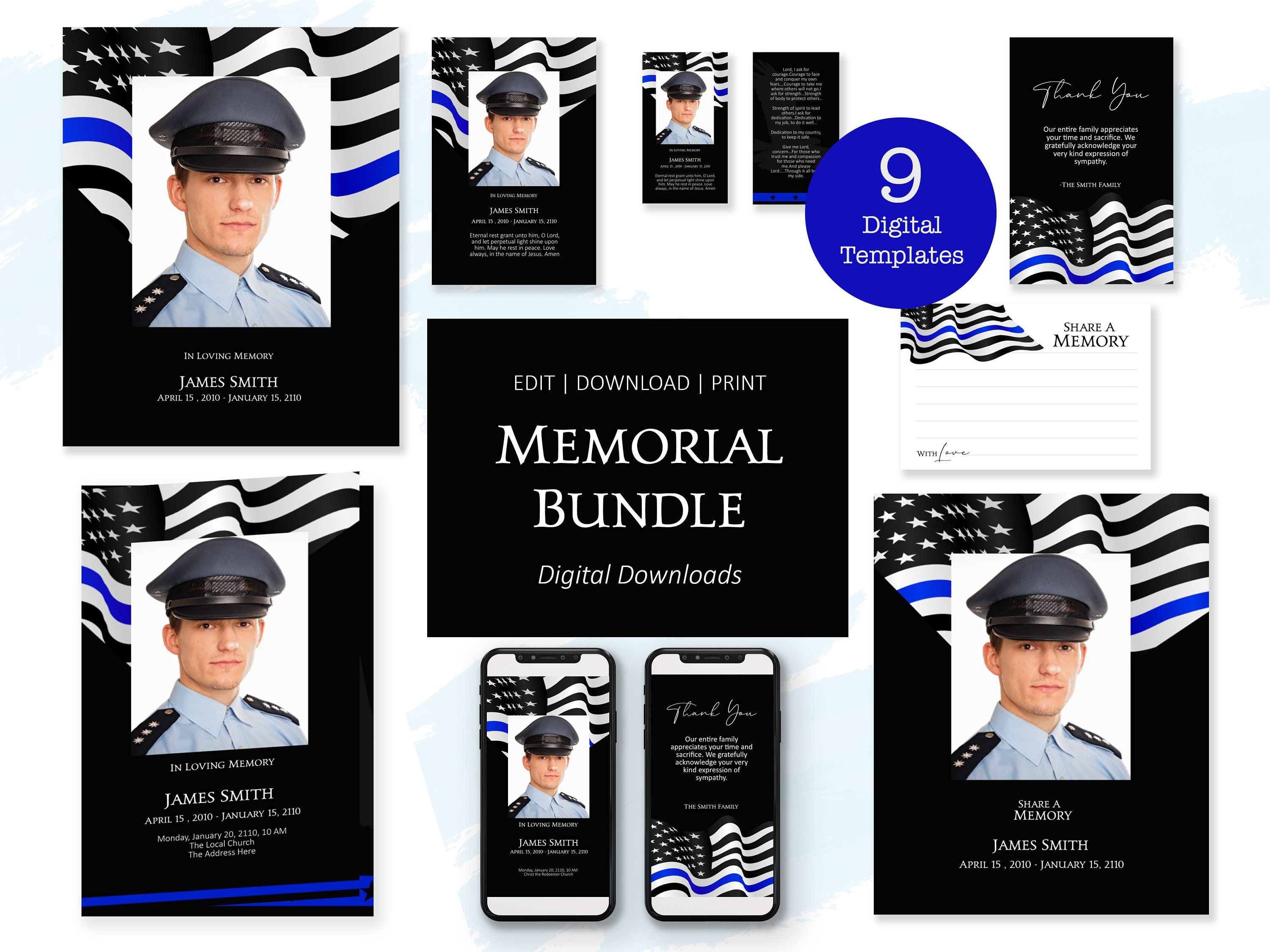 Editable Funeral Template Bundle Printable Policeman in Uniform Law ...