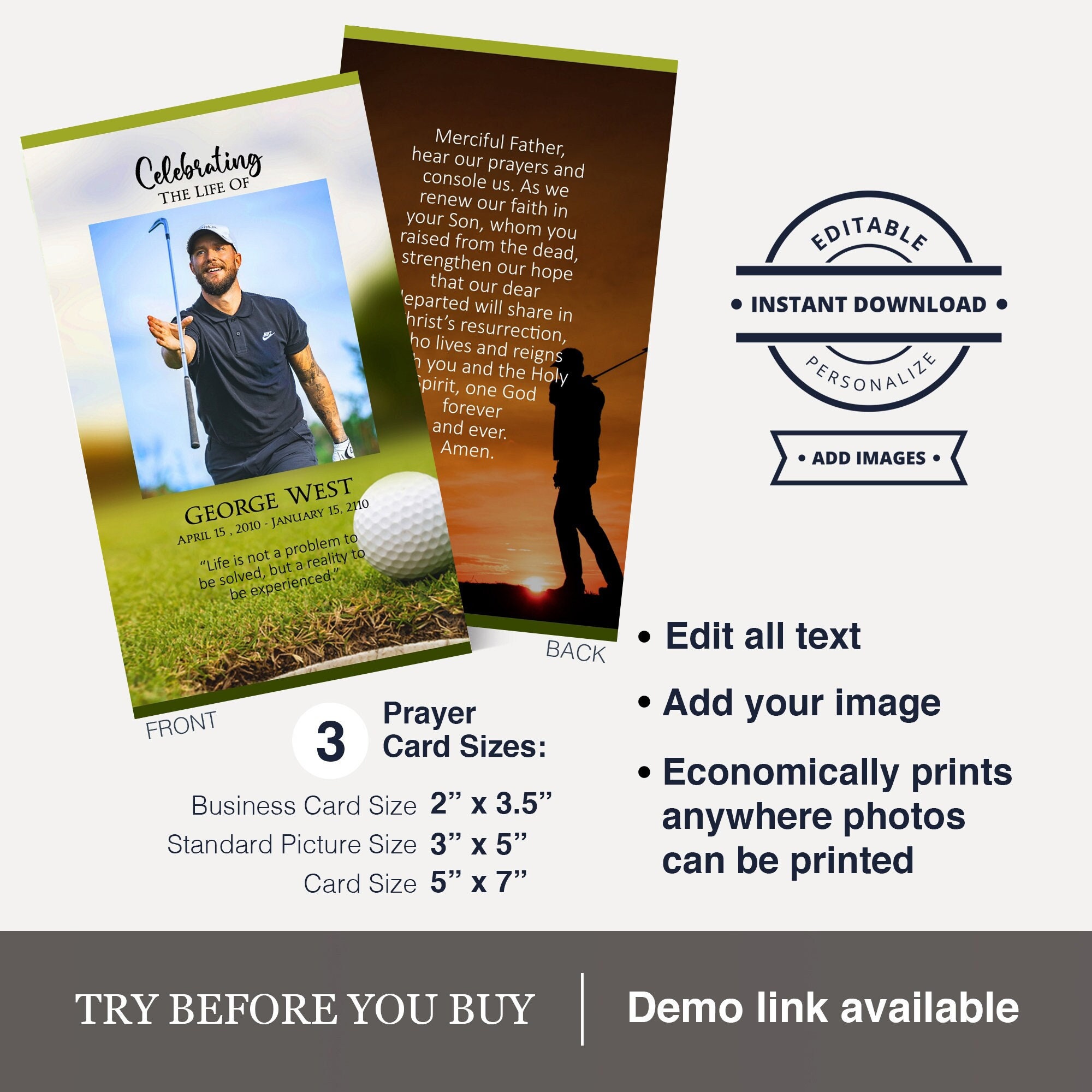 Customized Printable Golfing Memorial Service Celebrating the Life of a ...
