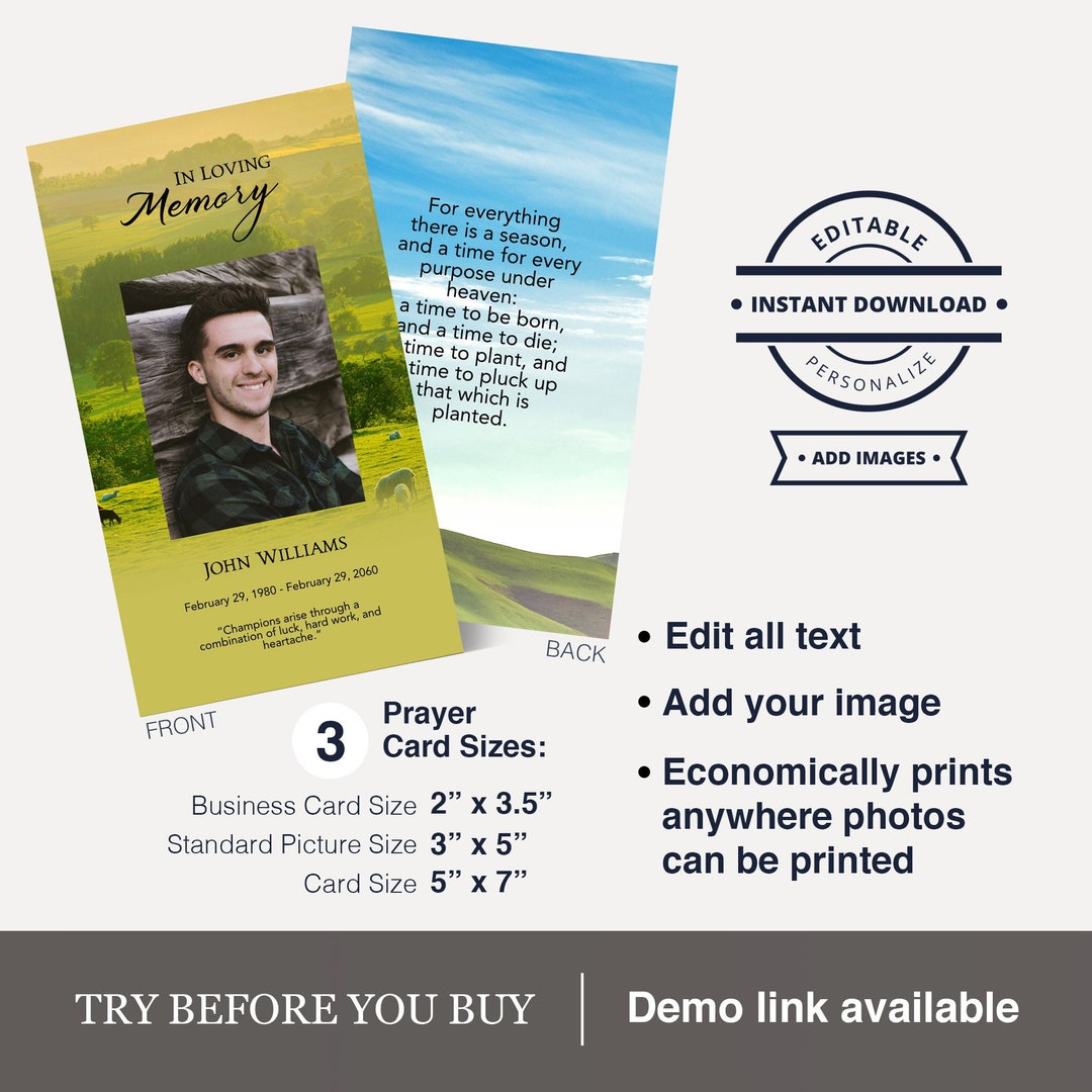 Celebration of Life Easy to Edit Farmer Funeral Thank You Card Farm ...