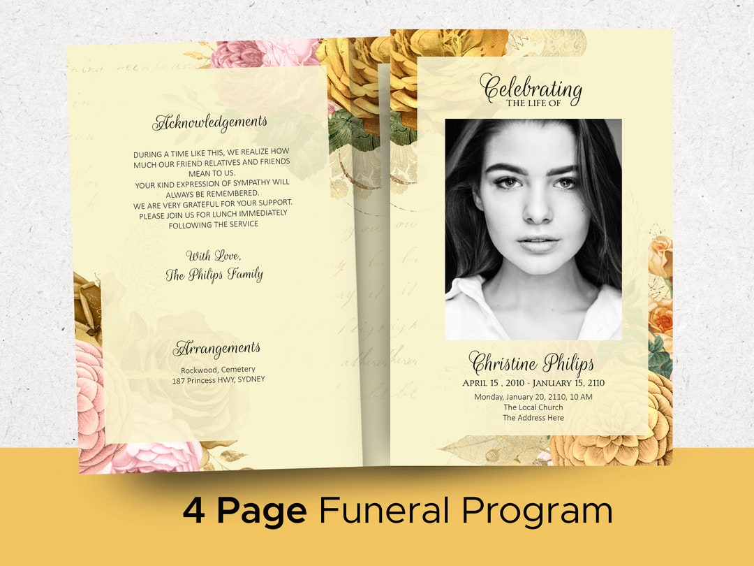 In Loving Memory Funeral Program Easy to Edit Template | Celebration of ...