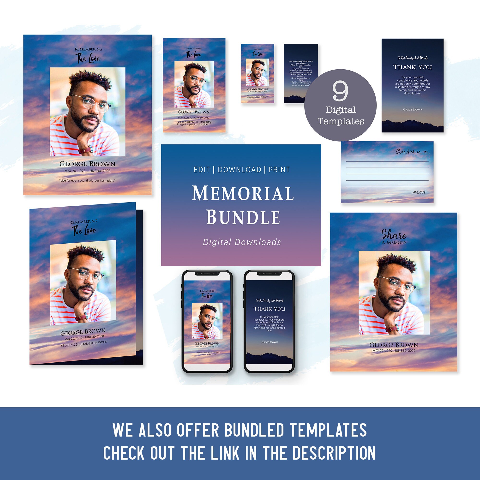 Editable Funeral Thank You Card Celebration of Life Realistic Nature ...
