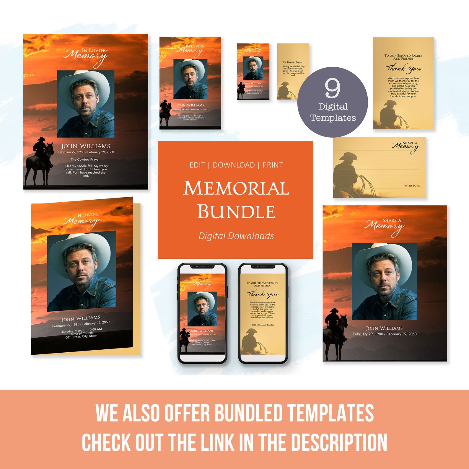 Easy to Edit Funeral Template Western Cowboy Rancher Photo Horseback ...