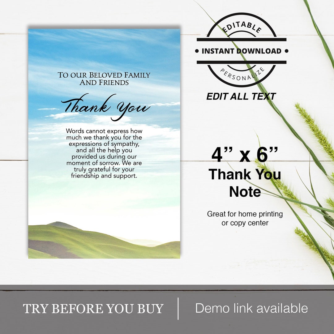 Celebration of Life Easy to Edit Farmer Funeral Thank You Card Farm ...