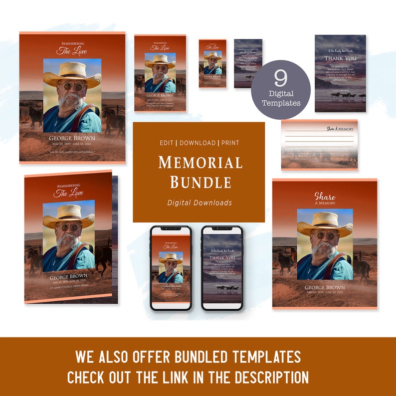 Printable in Loving Memory Cowboy Photo Funeral Prayer Card Order of ...