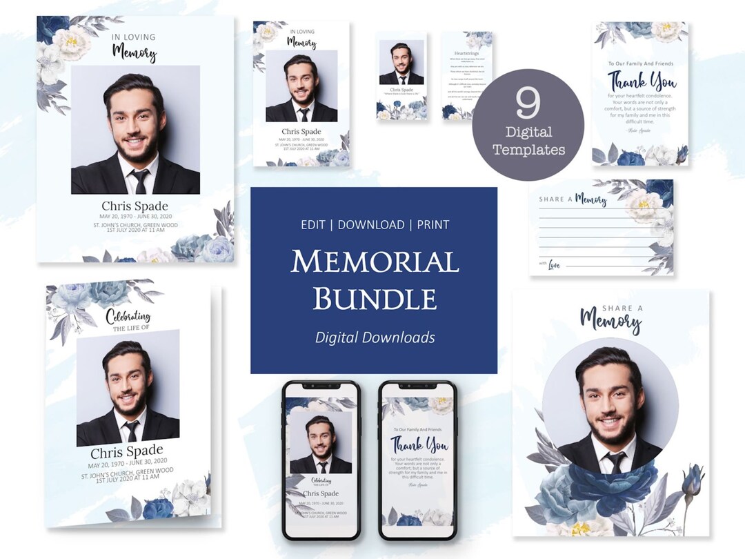 Men's PRINTABLE Funeral Template Bundle, Memorial Service Mobile ...