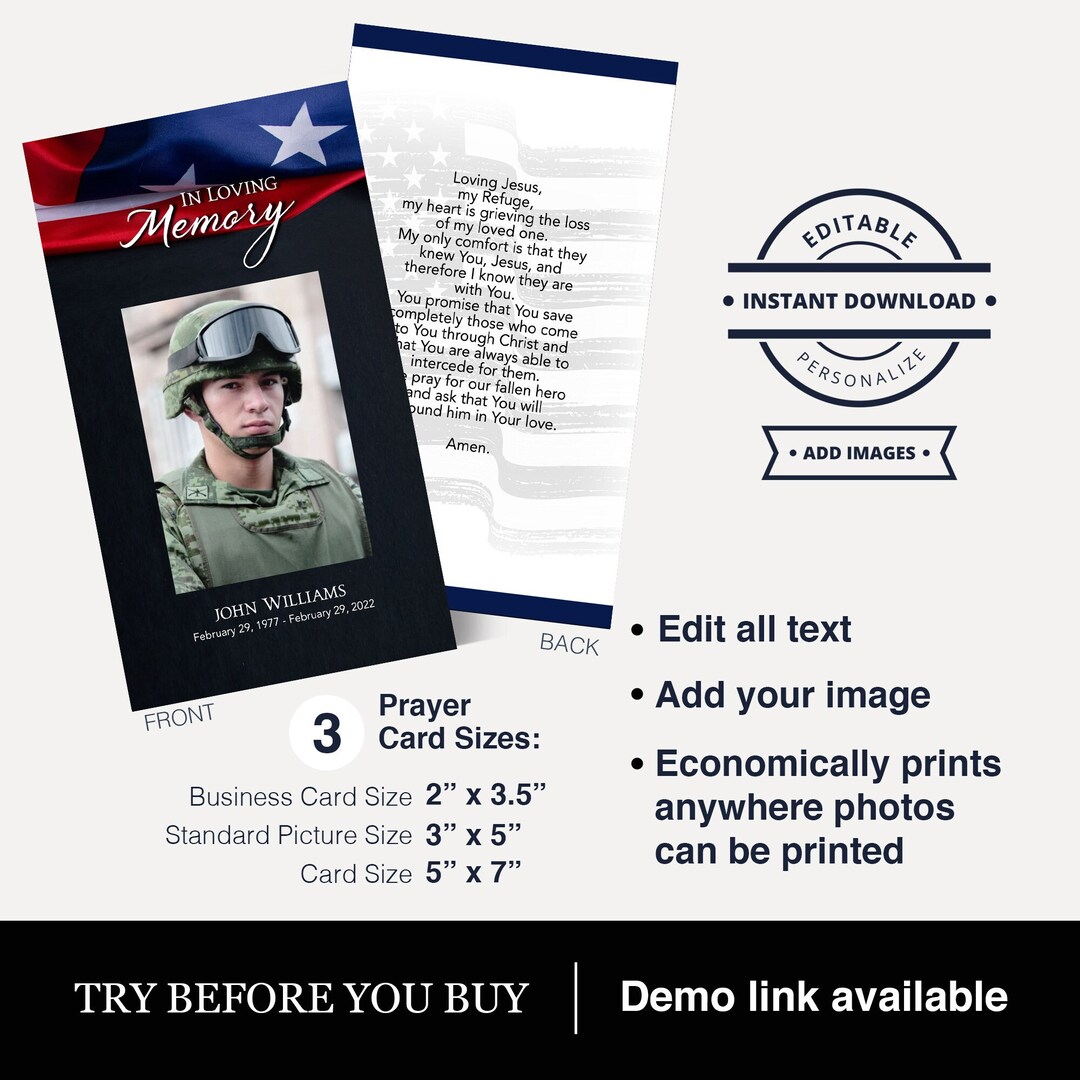 Editable Personalized American Soldier Photo Celebration of Life ...